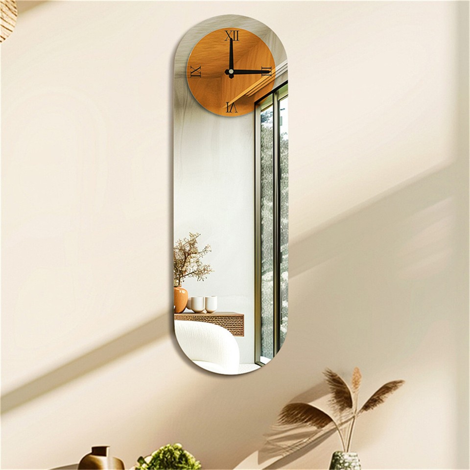 Arched/elliptic Shaped Tinted Glass Wall Clock Living Room Wall Mirror ...