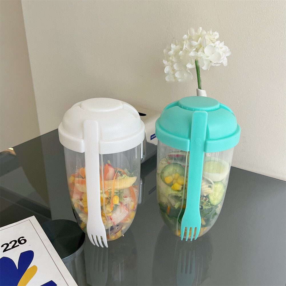Portable Fork Box 1000ml Dinner Meal Shaker Capacity Salad Cup With Lid ...