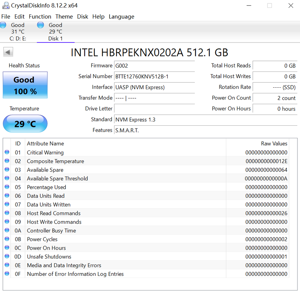 512GB Intel Optane™ HBRPEKNX0202A 512GB SSD M.2 2280 NVMe Memory H10 ...