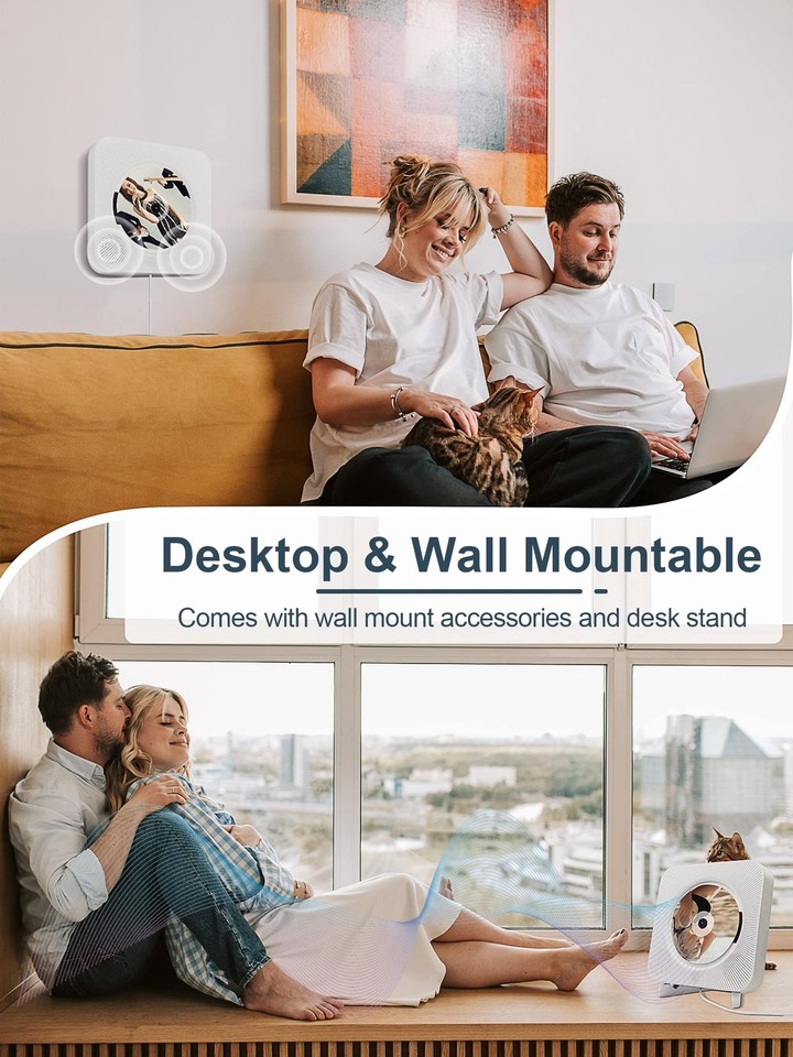 Portable Wall Mounted CD Player with Bluetooth, Mountable CD Music ...