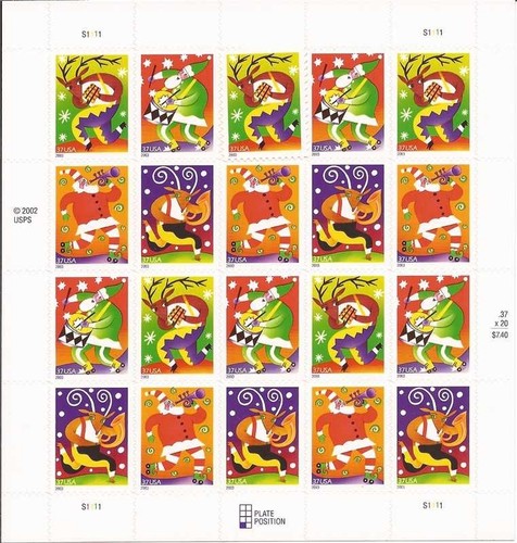 US Stamp - 2003 Christmas Santa, Reindeer - 20 Stamp Sheet #3821-4 | eBay
