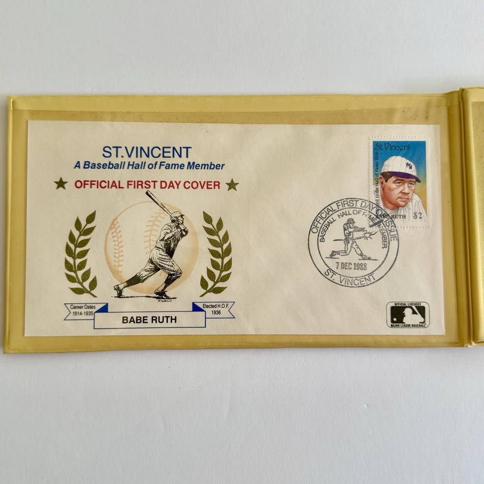 Hall of Fame Baseball Legends in First Day Covers/Ruth/Gehrig/Cobb/St ...