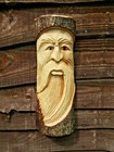 Hand Carved Wooden Green Man Half Tree Trunk Stump Log Statue Wall ...