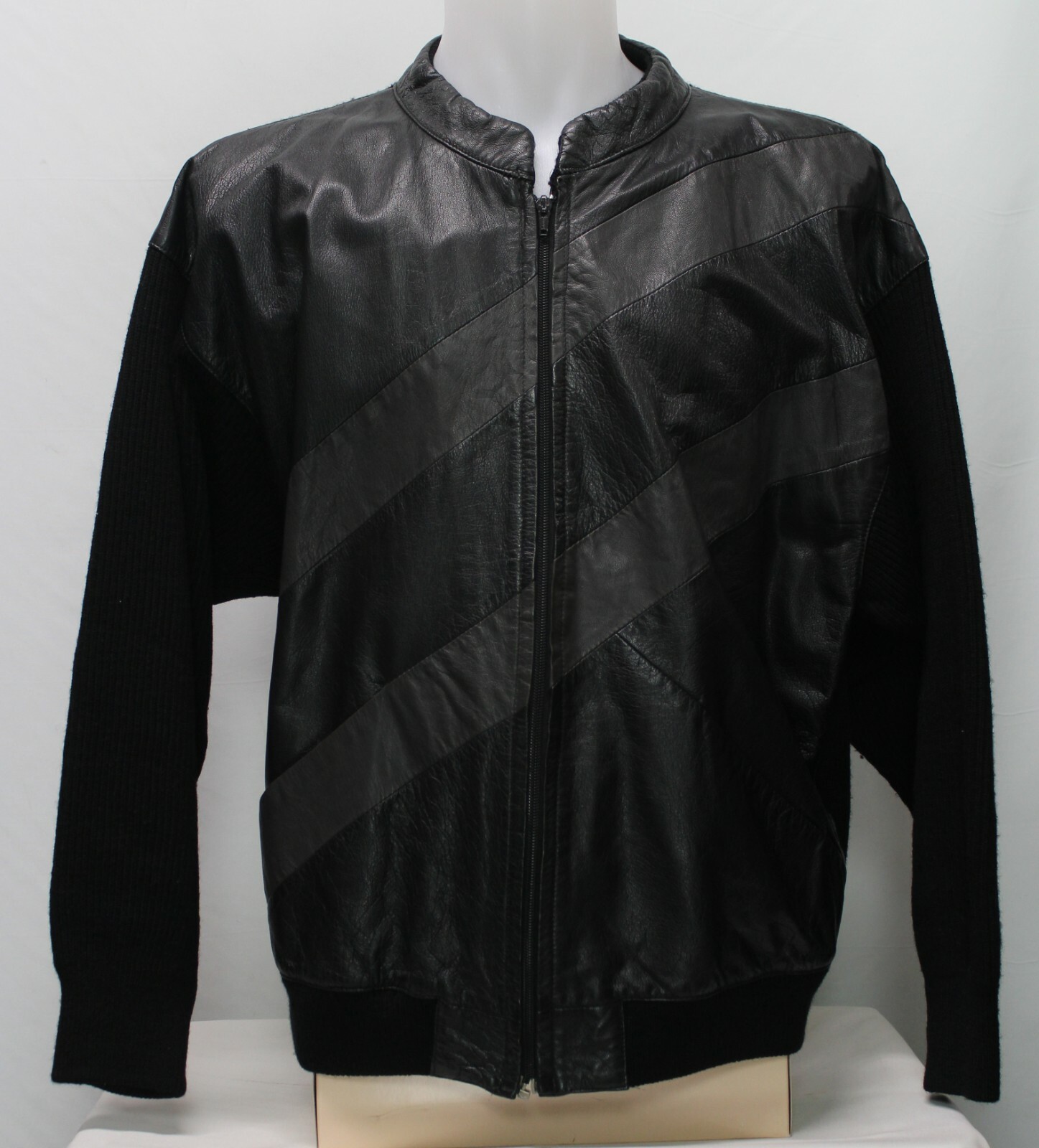 Vintage Capucci Creations Men's Leather Knit Jacket Long Sleeve Black ...