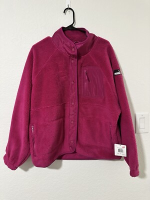 Women’s Hot Pink Puma Sherpa Fleece Snap Button Jacket Large | eBay