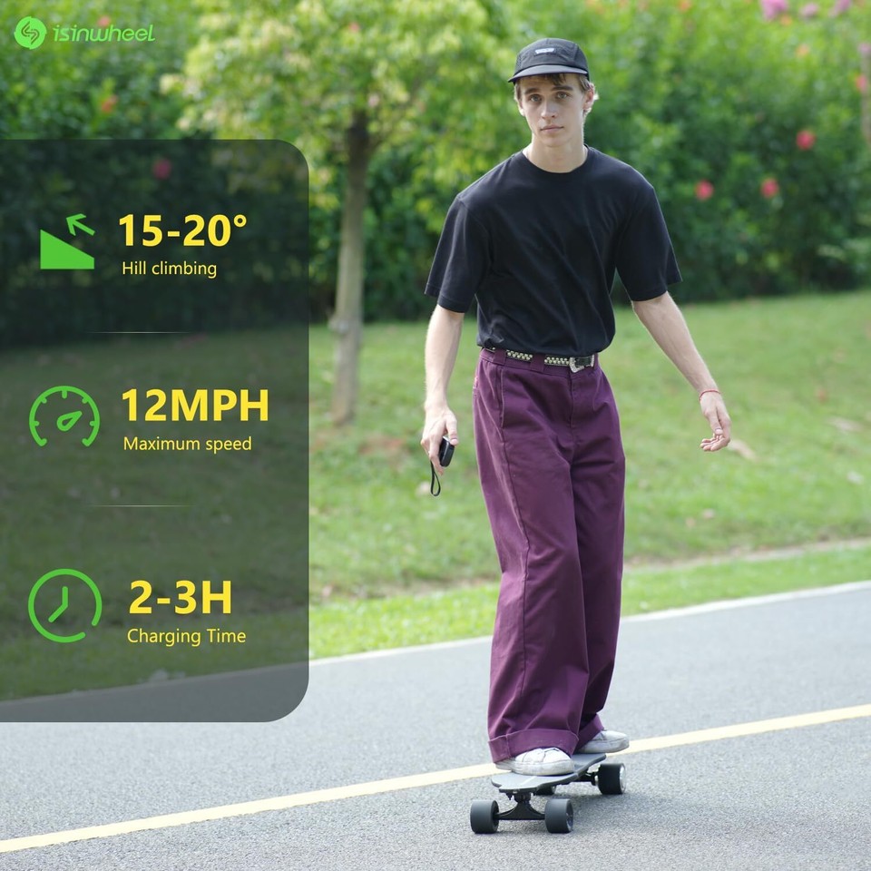 Electric Skateboard 12MPH 450W Hub Motor 10Mile Range Longboard W ...
