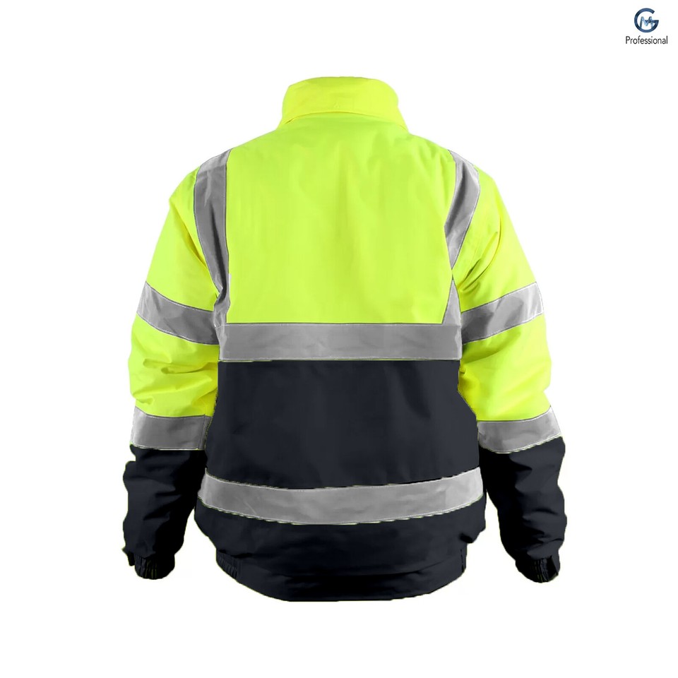 Hi Vis Viz High Visibility Bomber Jacket Safety Workwear Security Coat ...