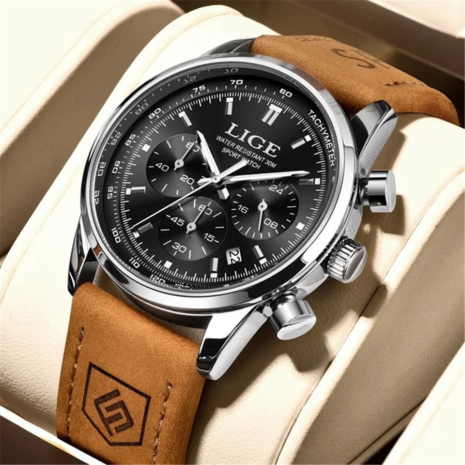 LIGE Men Watch Top Brand Luxury Military Leather Wristwatch Male ...