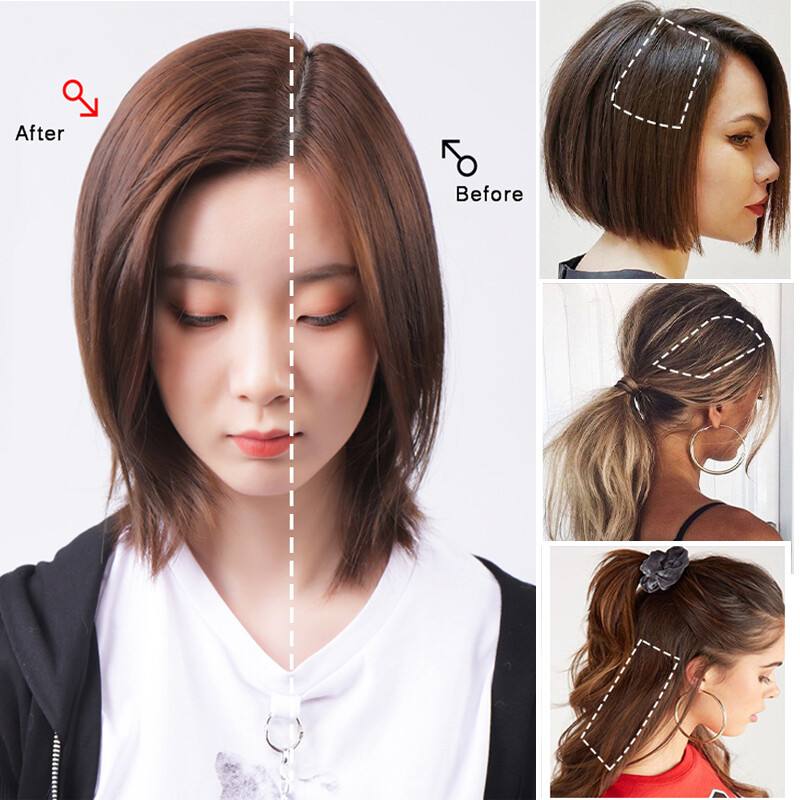 Invisible Topper Base Short Mini Clip In Remy Human Hair Extnensions ...