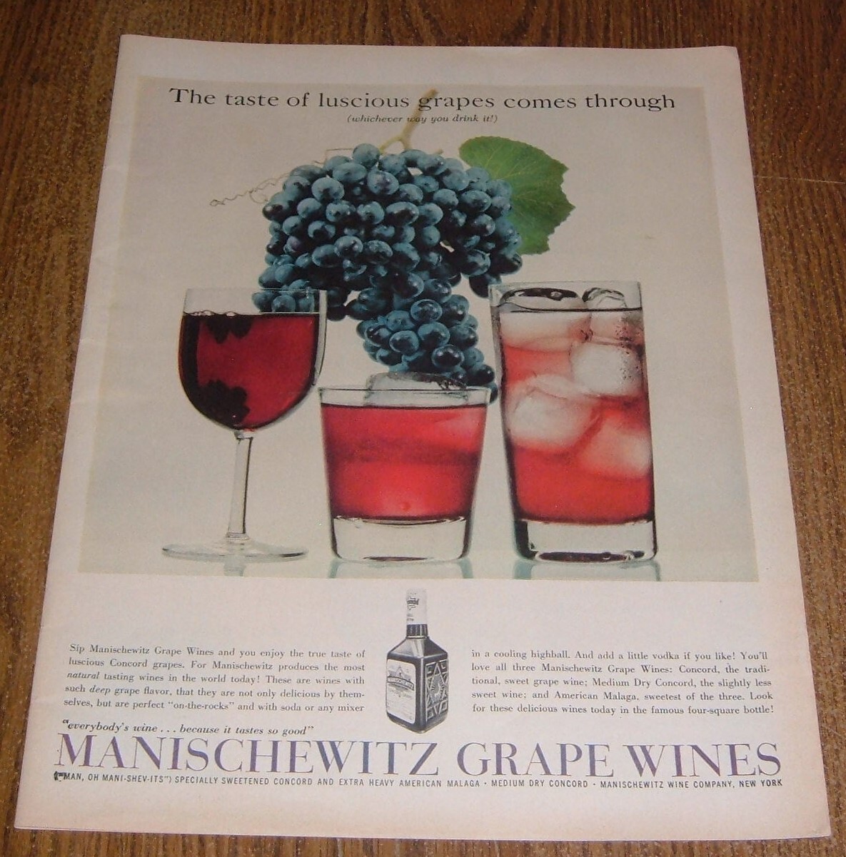 1959 PRINT AD MANISCHEWITZ GRAPE WINES NEW YORK CONCORD GRAPES | eBay