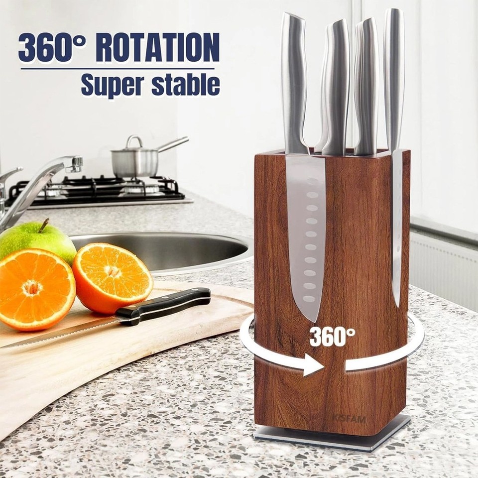 Wooden 360° rotating magnetic knife holder without plug-in PP wire ...