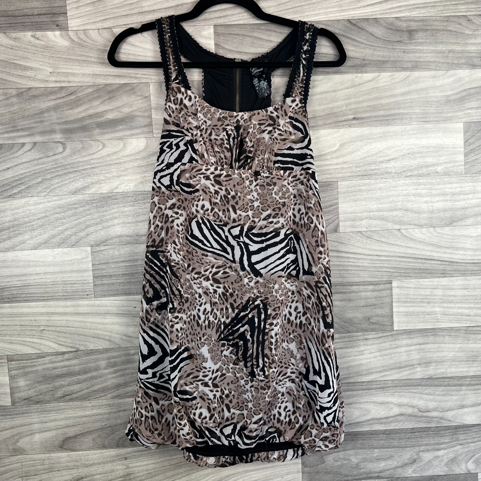 Guess Mini Dress Women's 5 Black Brown Animal Print Wide Straps Back ...
