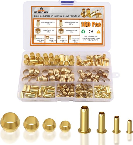 160 PCS Compression Fittings Assortment kit 4 Sizes (1/4" 3/8" 5/16" 1/ ...