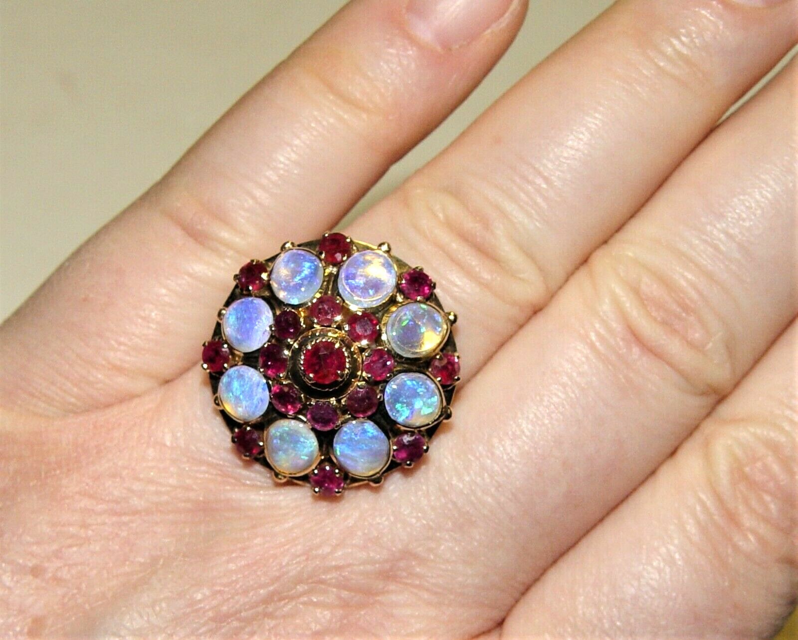 Antique 2.50CT(Est.) Ruby and Opal Dome filigree Ring 18K Rose Gold s-7 ...