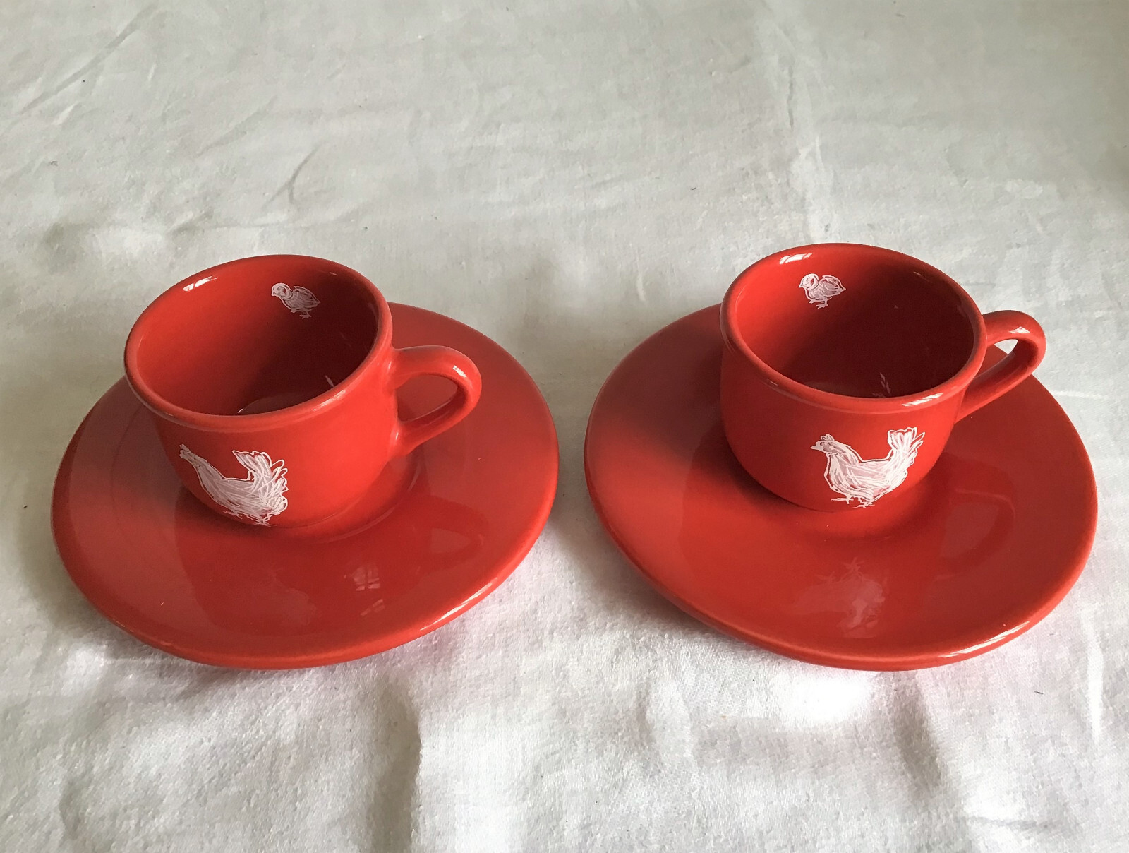 PAIR of GENEVIEVE LETHU 2006 La Belle Rouge Espresso Cups and Saucers ...