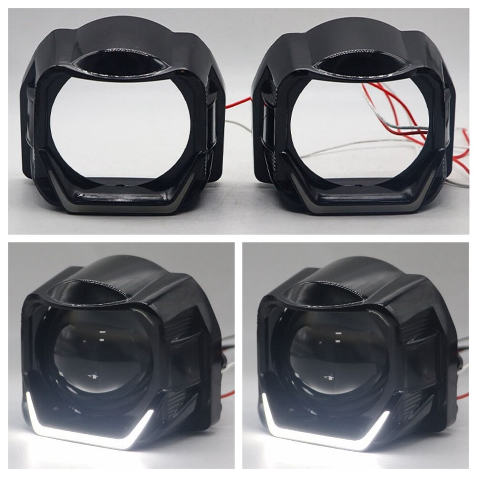 Black LED Angel Eyes Shrouds Fit Xenon&LED Projector Lens Headlight DRL ...