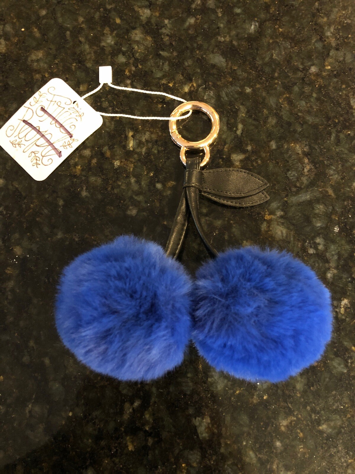 Free People Keychain Faux Fur Cherry Pom Pom Bag Charm blue NWT | eBay