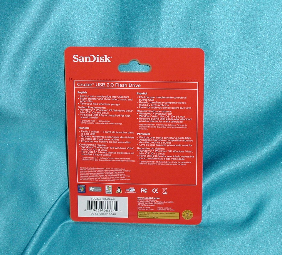 SanDisk Cruzer 4GB USB 2.0 Flash Drive SDCZ36 “Factor New Great Find ...