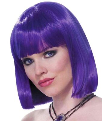 Purple With Bangs Short Straight Bob Synthetic High Temperature Full ...