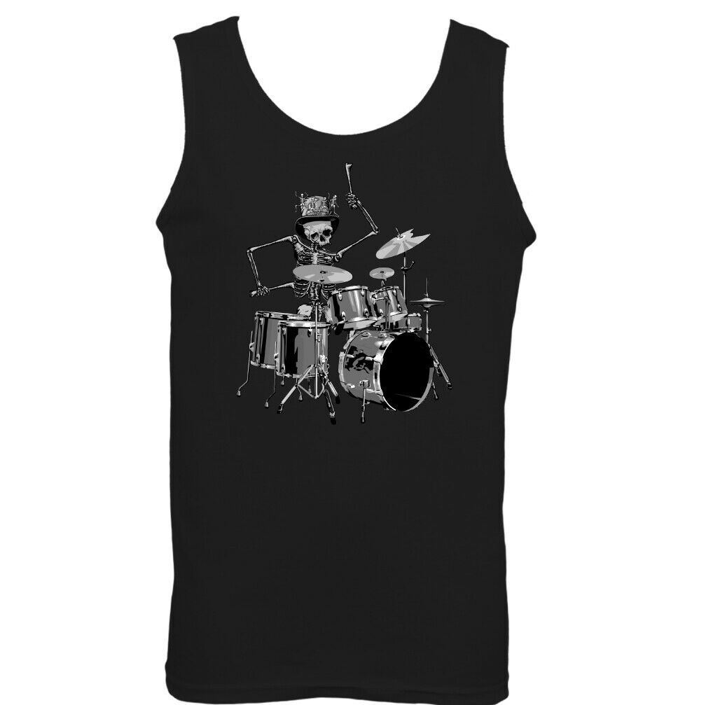 SKELETON DRUMMER T-SHIRT Mens Funny Drumming Skull Sticks Drum Rock ...