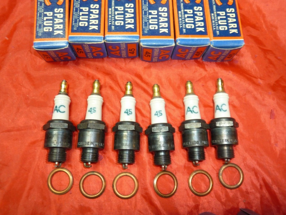 NOS AC 45 Spark Plugs 6 Pack 1940 WWII Era Very Rare NICE Copper washer ...