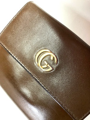 GUCCI VINTAGE MARMONT METAL GG EMBLEM LEATHER WALLET COIN PURSE ITALY ...