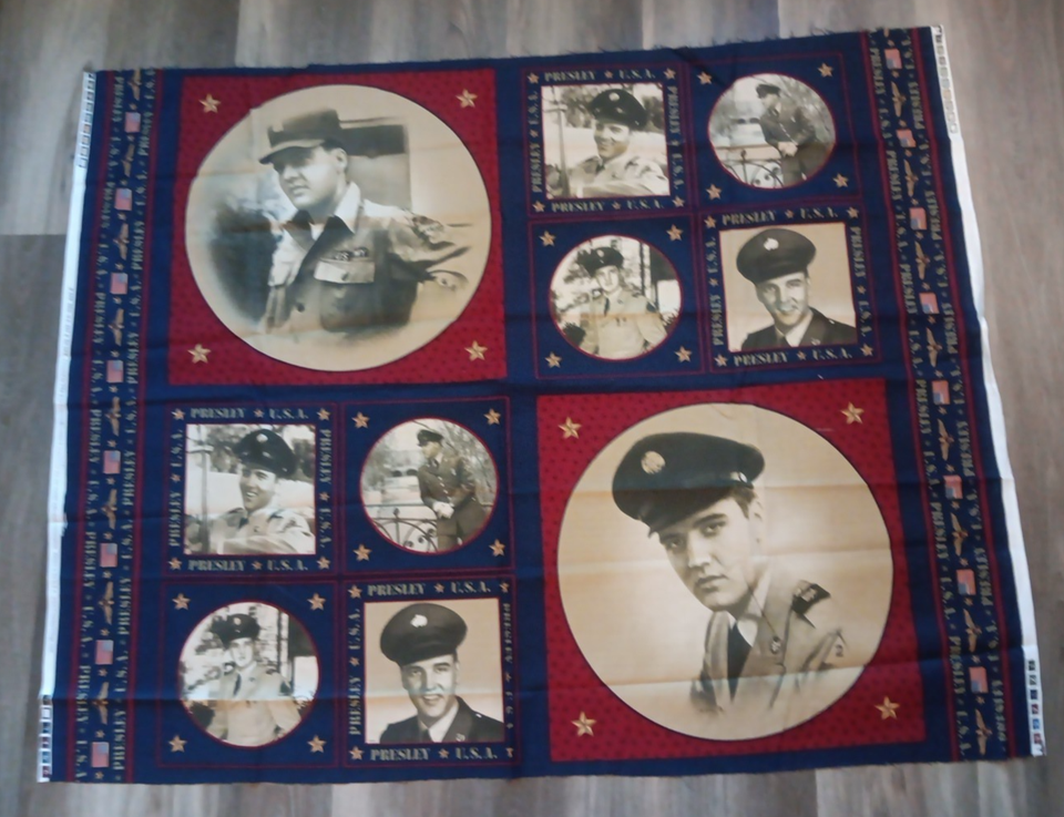 Vtg Elvis Presley US Army Fabric Project Panel 35" x 44" Cotton Quilt ...