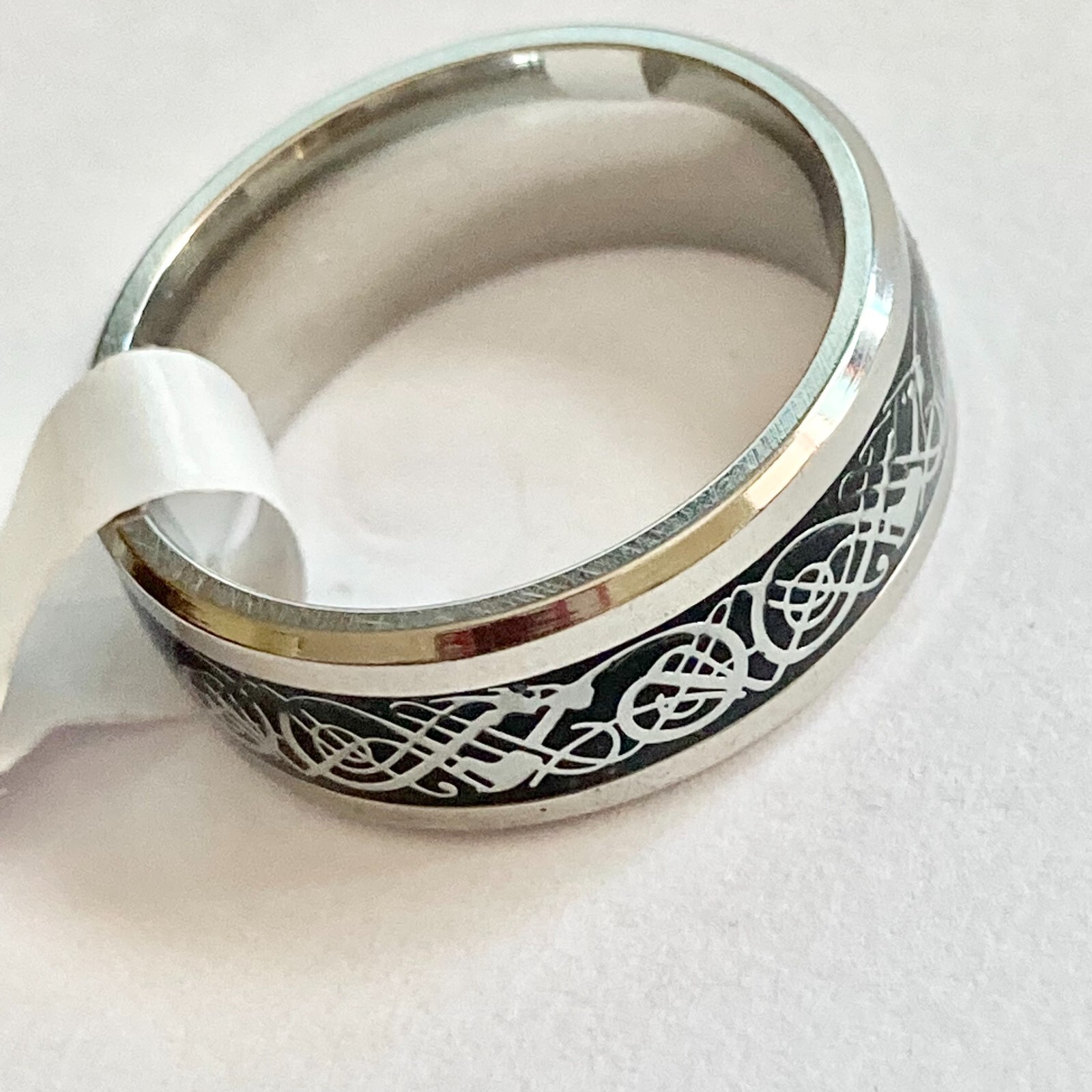 Stainless Steel Celtic Etched Band Ring Silver Tone Mens Women Size 12 ...