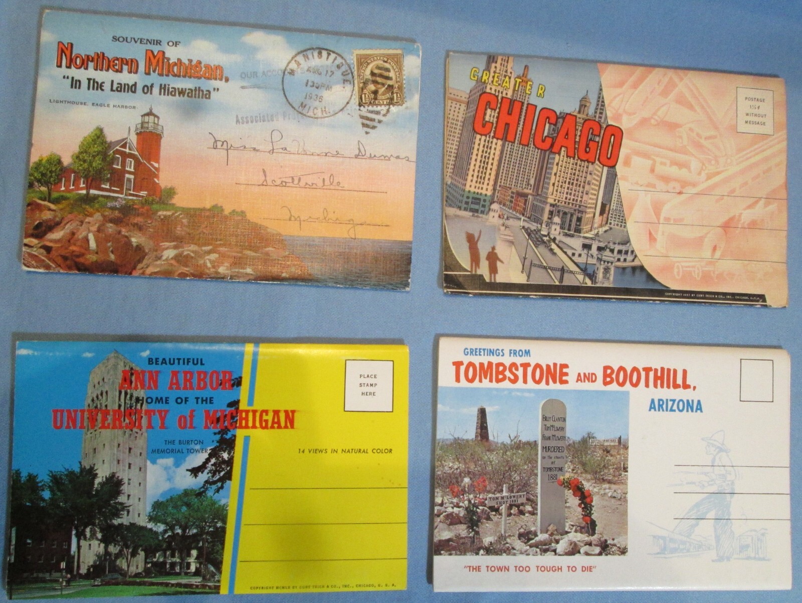 SOUVENIR Postcard Lot ~ Tombstone AZ ~ N Michigan ~ CHICAGO ~ U of M ...