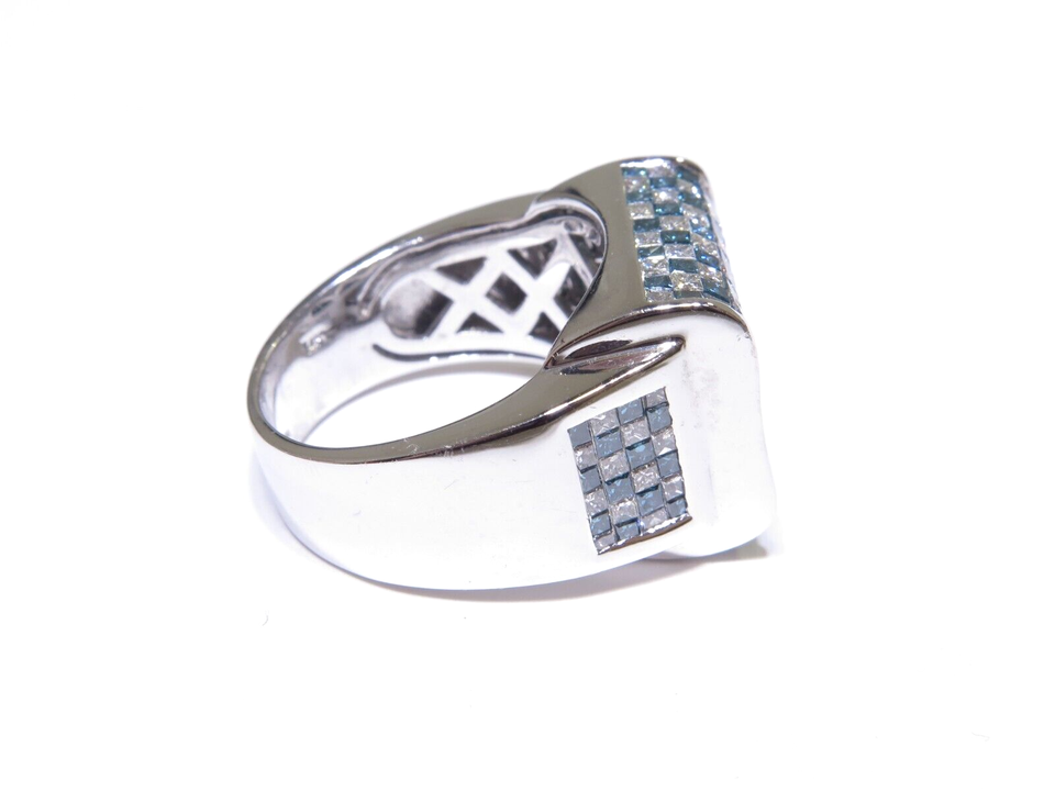 Mens 14k White Gold 4.46ct White & Blue Princess Cut Colored Diamond ...