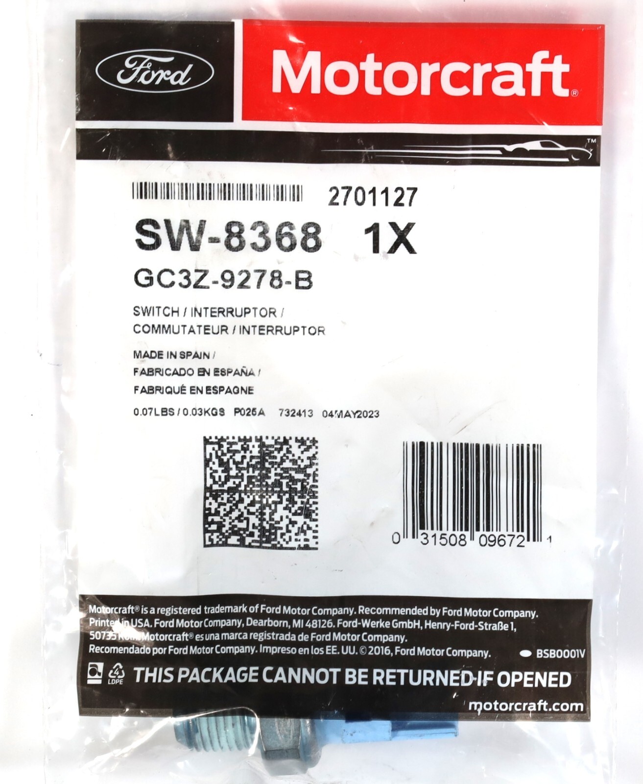 Genuine Motorcraft SW-8368 Engine Oil Pressure Sensor 2011-2019 6.7L ...