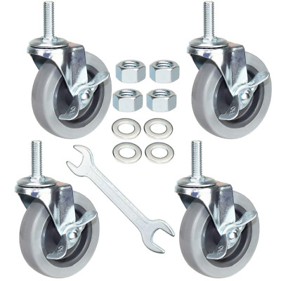 4PC 4 Inch Threaded Stem Swivel Casters Wheels Set Heavy Duty TPR ...