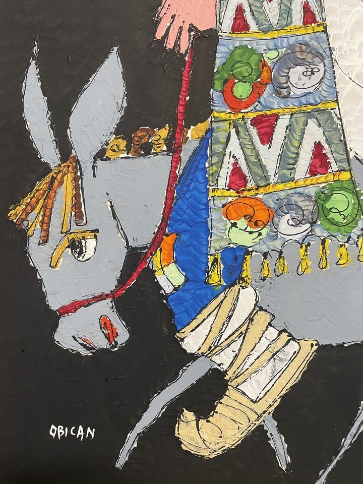 THE BRIDE Donkey Ride, ORIGINAL TEMPERA PAINTING on paper 14x20 by ...