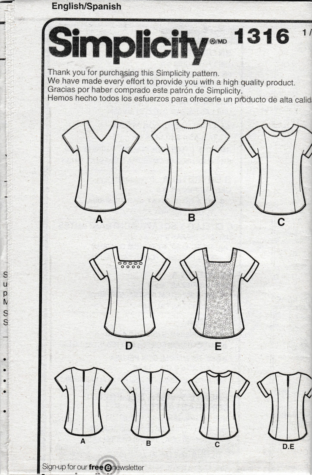 Simplicity SEWING PATTERN 1316 Misses' Top 6-14 or 14-22 for sale ...