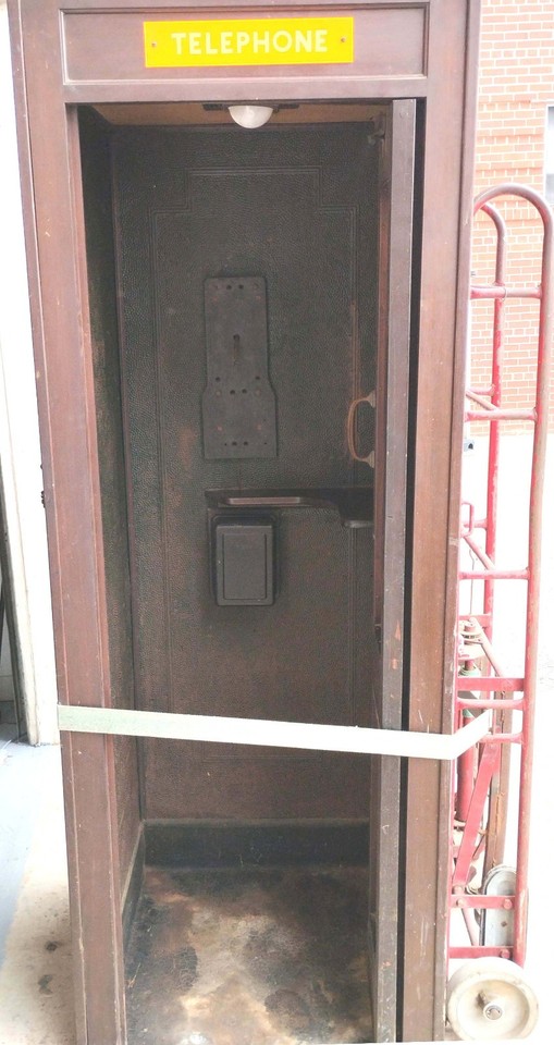 VINTAGE CA 1930s 1940s WOODEN TELEPHONE PHONE BOOTH W/LIGHT & SHELF ...