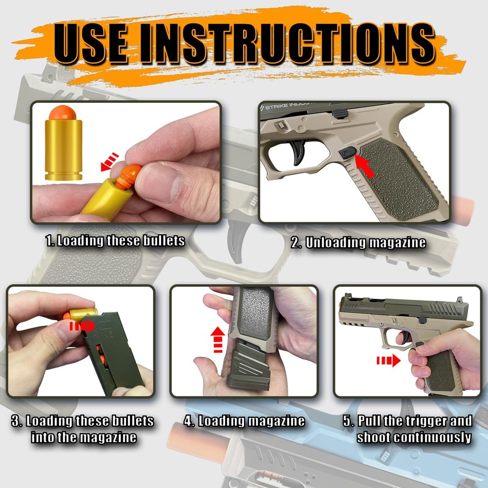 Automatic Shell Ejecting Toy Gun Pistol, Soft Bullet Toy Gun for Boys ...