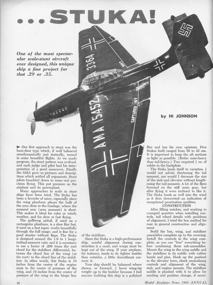 Model Airplane Plans (UC): STUKA Stunt 59" Inverted Gull Wing .29-.35 ...