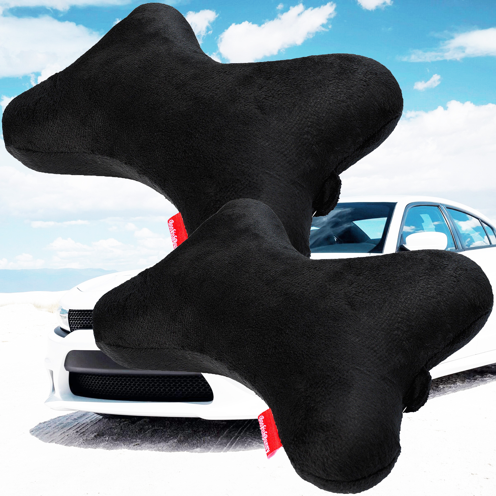 2 pcs Dog Bone Car Neck Pillow Head Rest Memory Foam Travel Trip ...