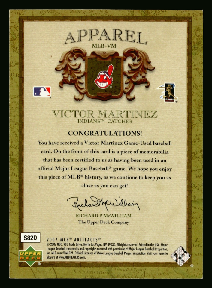 2007 Upper Deck Artifacts MLB Apparel Gold Edition Victor Martinez #MLB ...