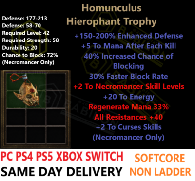 PC PS4 PS5 XBOX SWITCH HOMUNCULUS 180+ NECRO DIABLO 2 RESURRECTED ITEMS ...