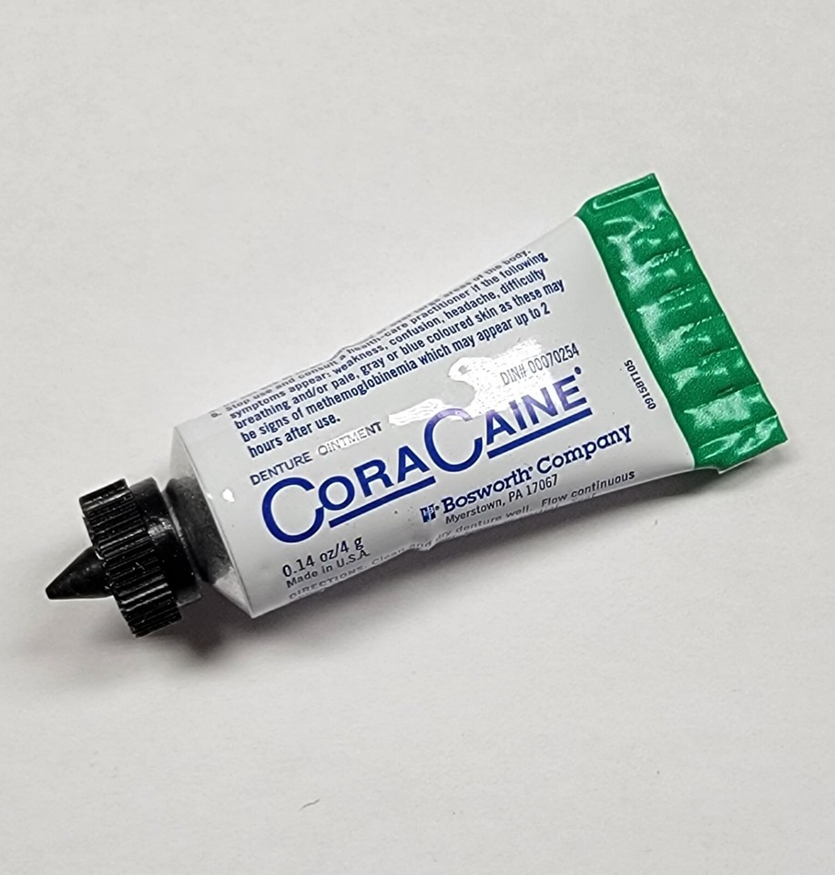 LOT OF 36 Cora-Caine 4gm Tubes Denture Analgesic Adhesive Coracaine New ...