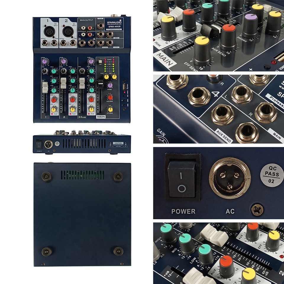 4CH Audio Live Mixer USB DJ MP3 Sound Mixing Console Studio KTV Mixer ...