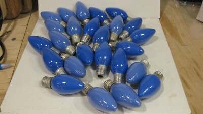 Vintage Christmas Light Bulb Lot (25) C9 Blue Interior Coated Paint ...
