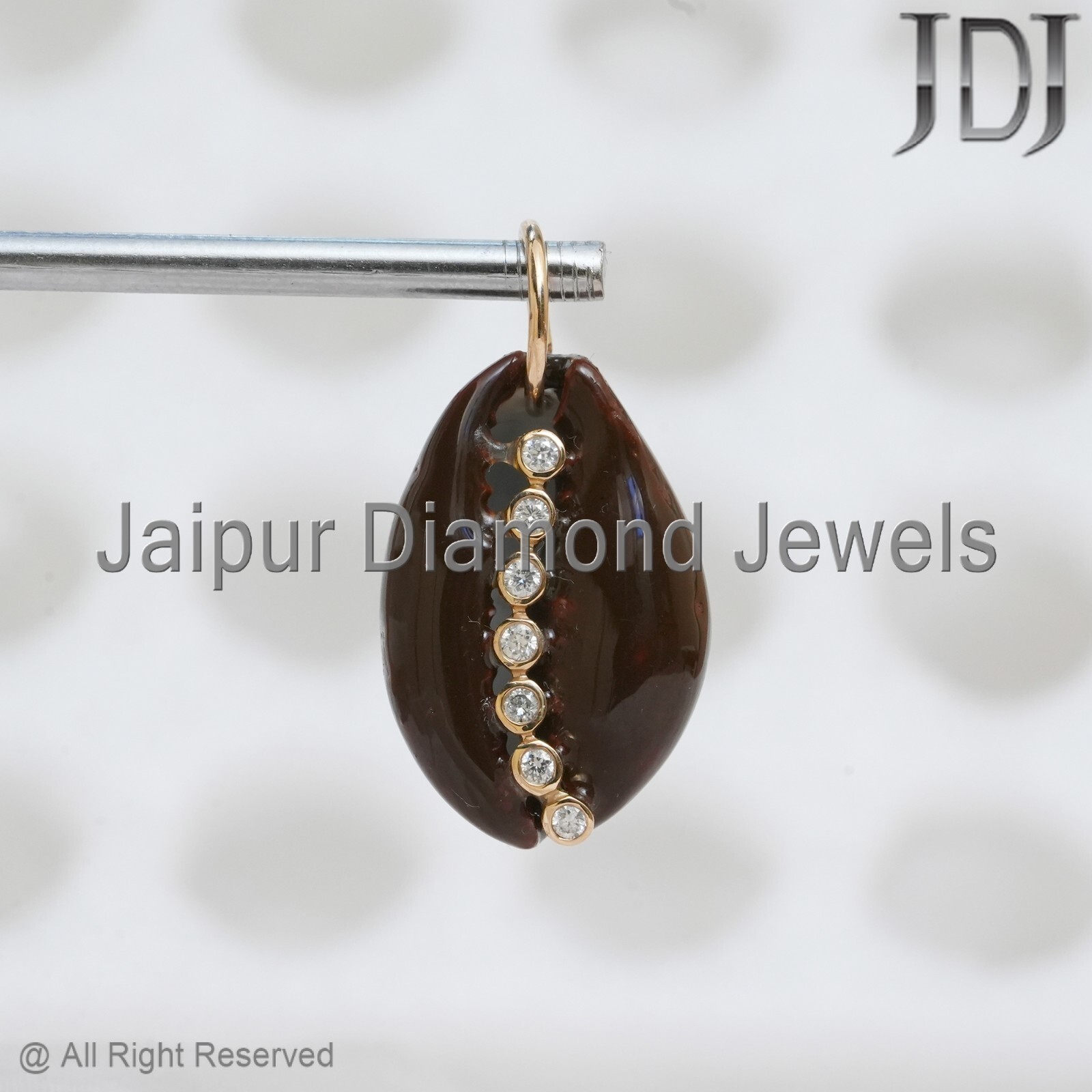 14k Solid Yellow Gold Shell Natural Diamond Enamel Jewelry Cowrie Gold ...