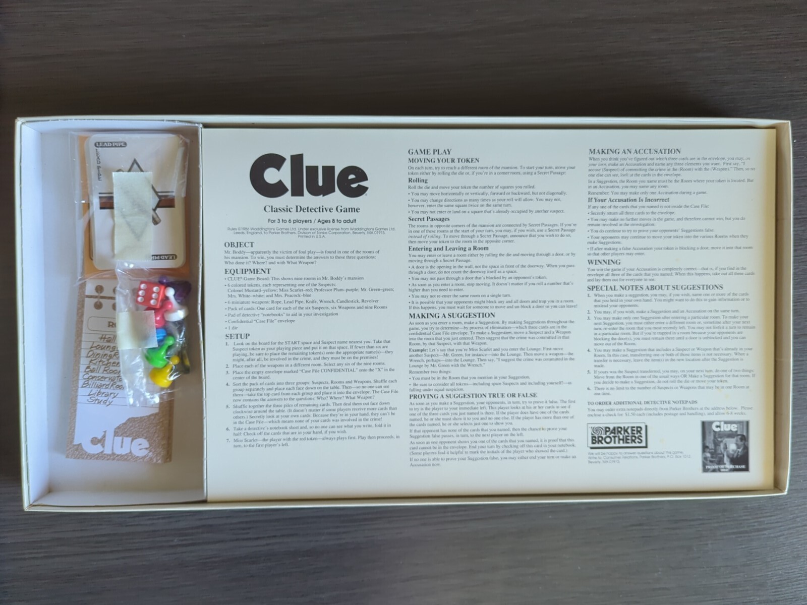 VINTAGE Clue 1992 Edition Classic Board Game Long Box Parker Brothers ...