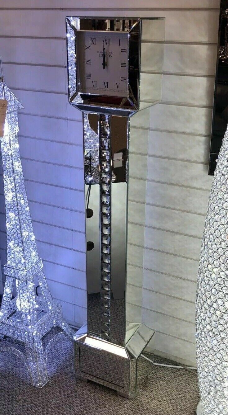 Tall Mirrored Glass Large Jewel Gem Square Crystal Grandfather Standing ...