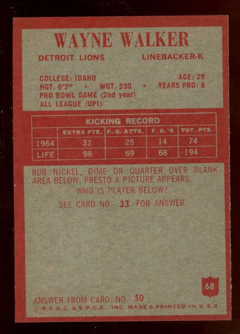 1965 Philadelphia FB #68 Wayne Walker NM Lions 70944 | eBay