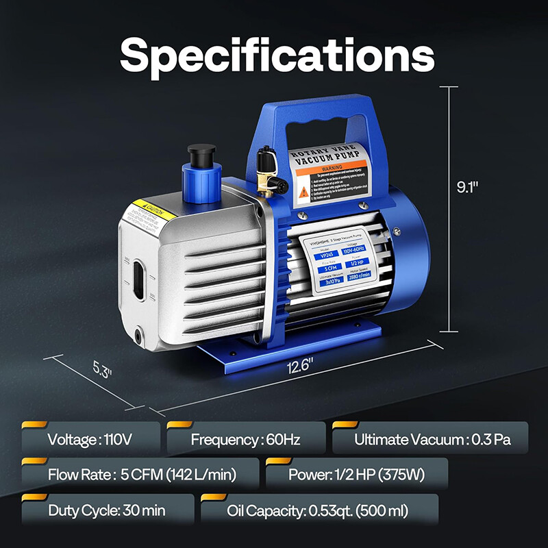 1/2 HP 5 CFM Vacuum Pump Air Conditioning Vacuum Pump 2 Stage Rotary ...