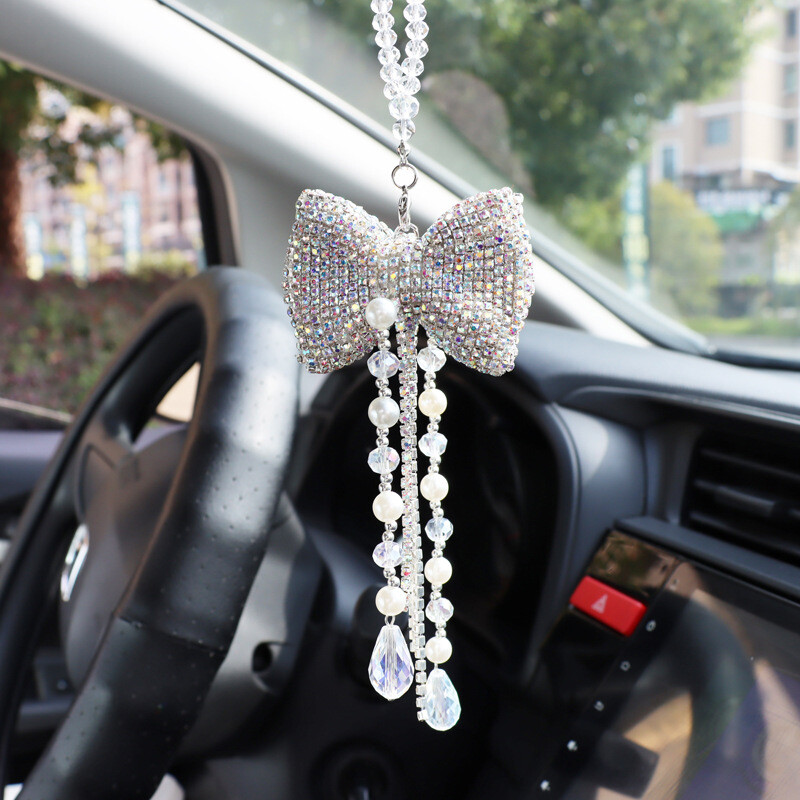 Car Pendant Tassel Crystal Diamond Pendant Bowknot Car Decor Accessorie ...