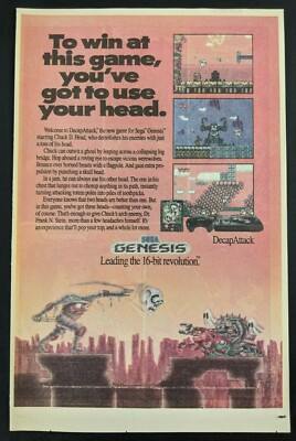 Decap Attack Sega Genesis Print Ad Game Poster Art PROMO Chuck D Head ...
